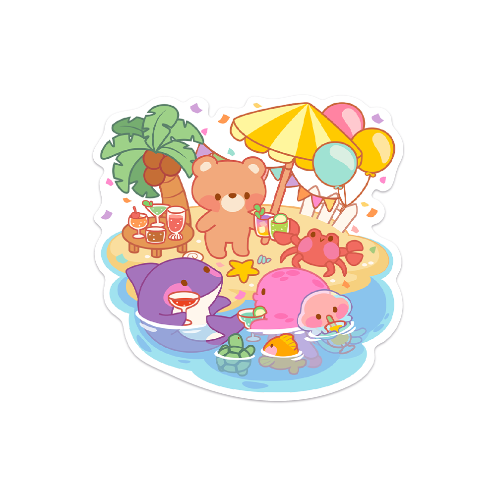 Animal Beach Party Waterproof Vinyl Sticker – Meowashi