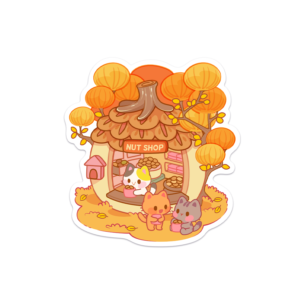 Autumn Cat Nut Shop Waterproof Vinyl Sticker – Meowashi