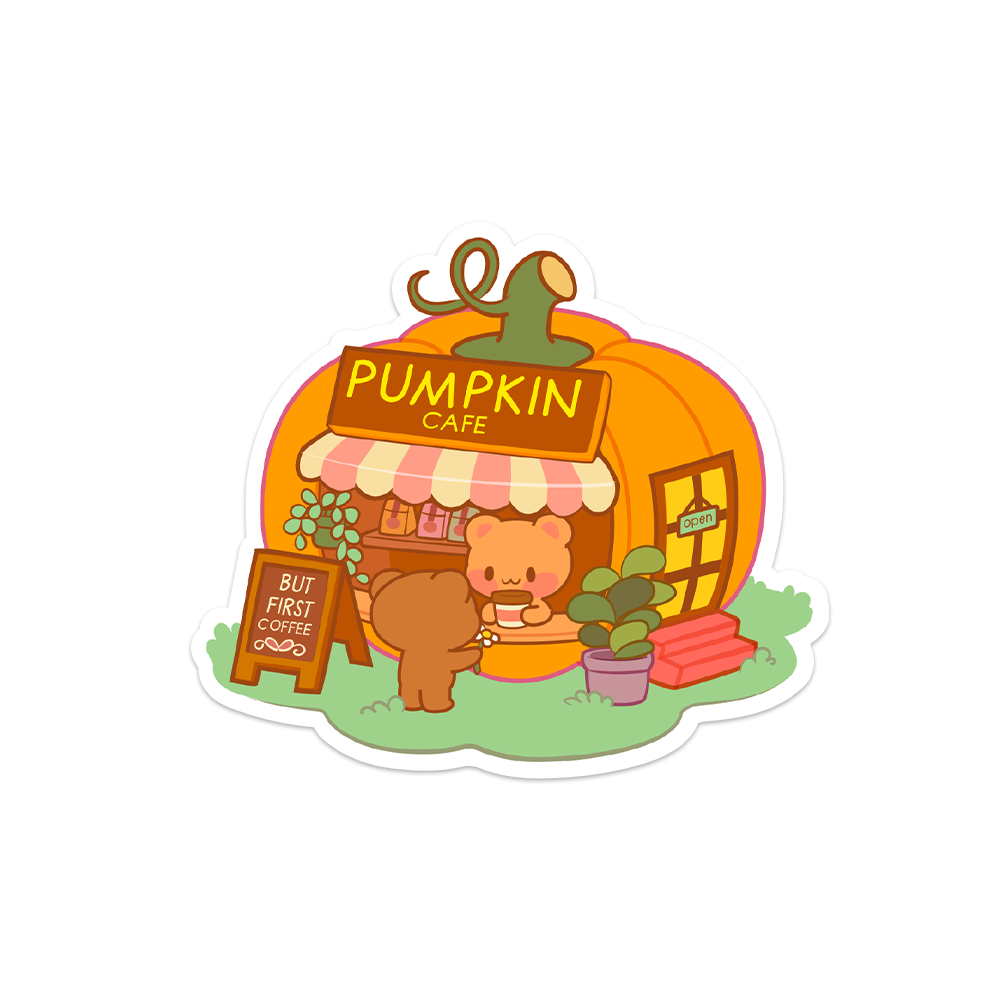Bear Pumpkin Cafe Waterproof Vinyl Sticker – Meowashi