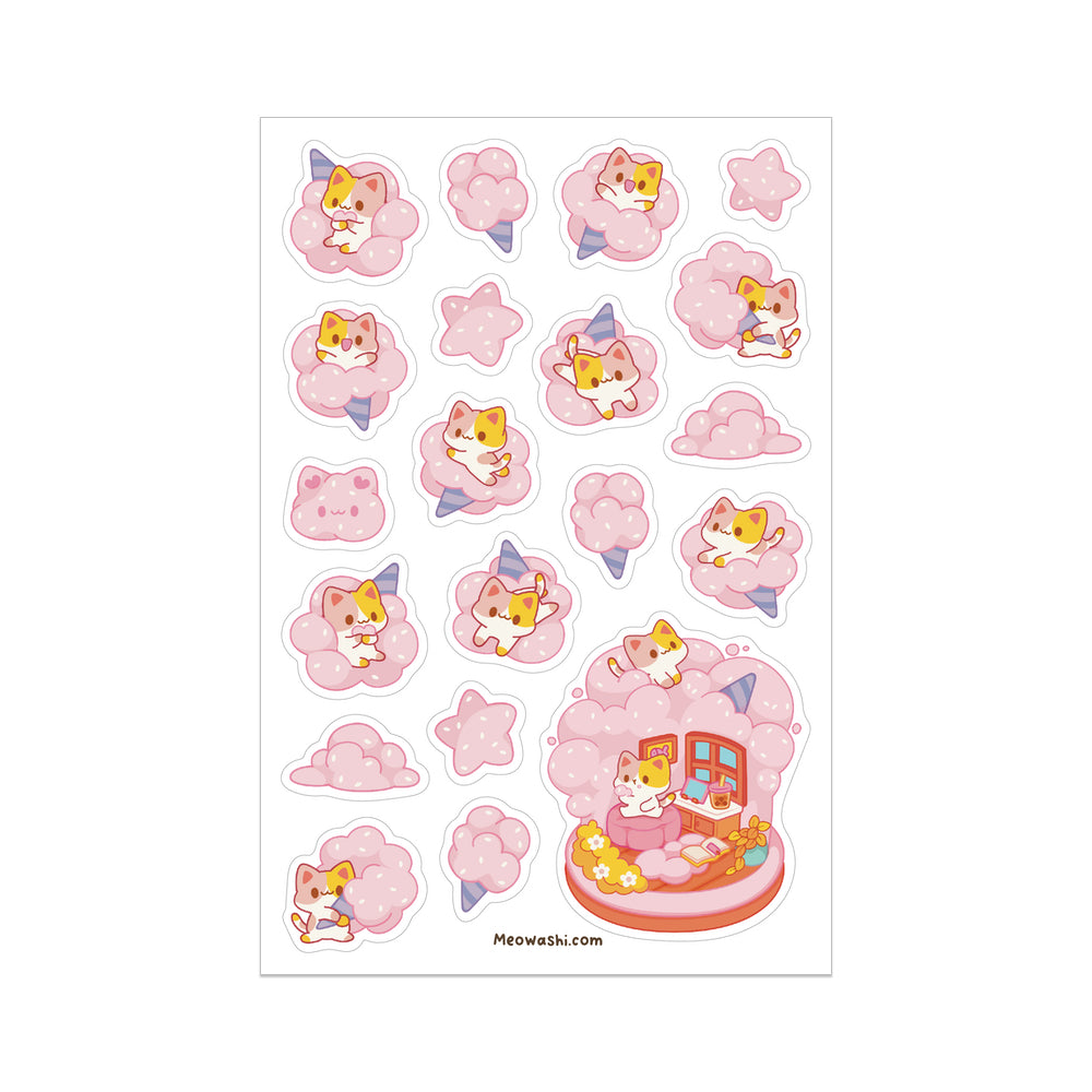 Calico Cat and Cotton Candy Clear Sticker Sheet – Meowashi