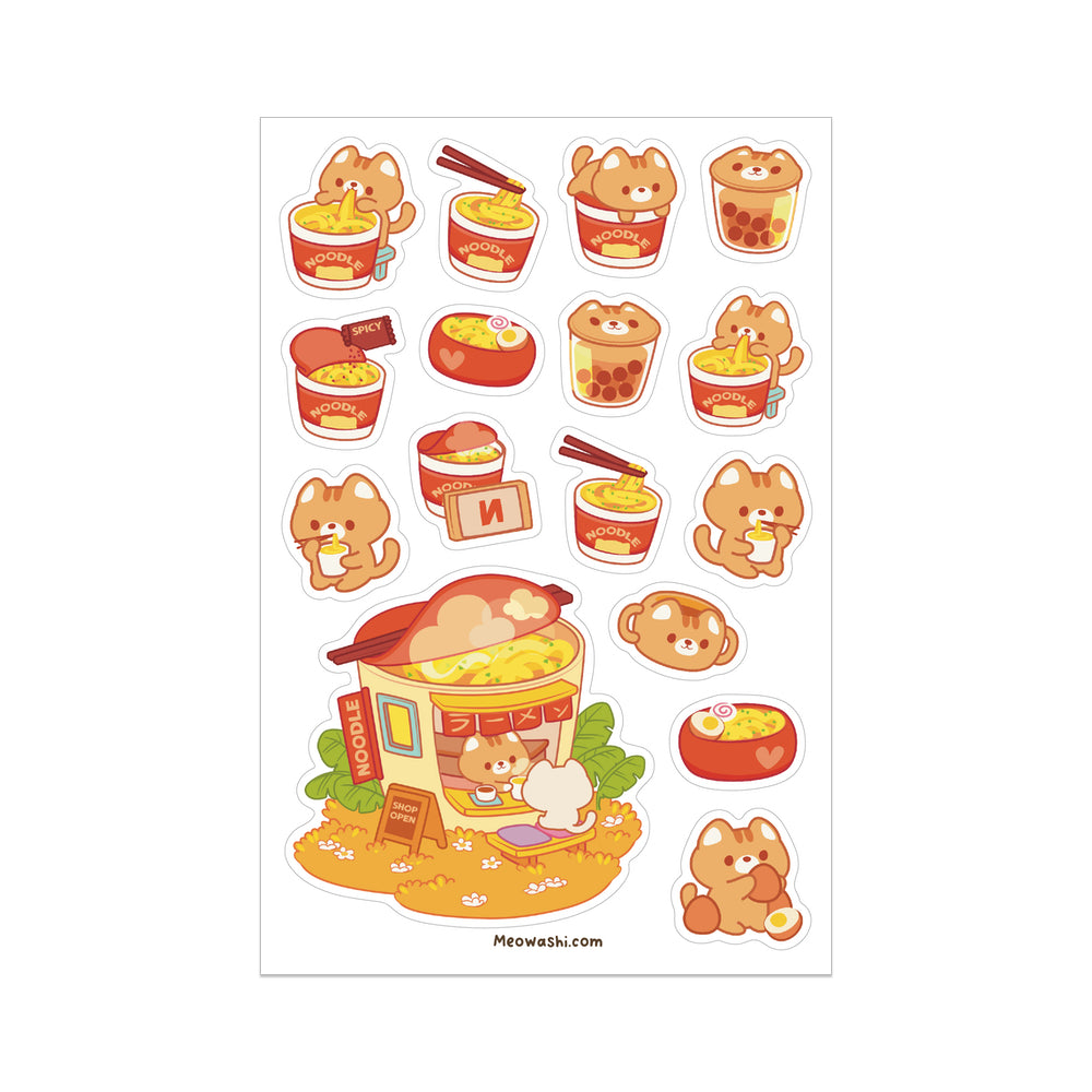 Cat Instant Ramen Shop Clear Sticker Sheet – Meowashi