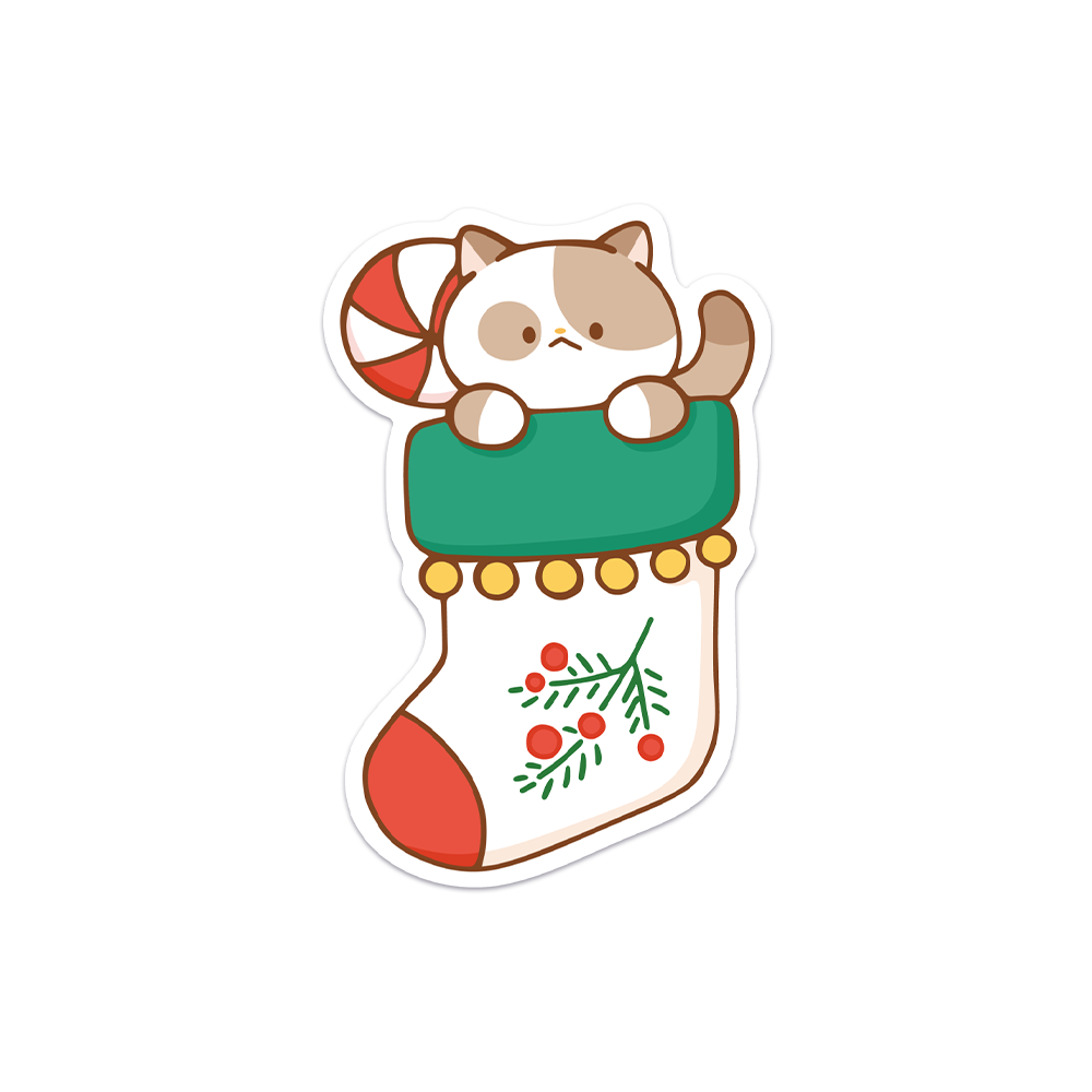 Cat in Christmas Stocking I Waterproof Vinyl Sticker – Meowashi