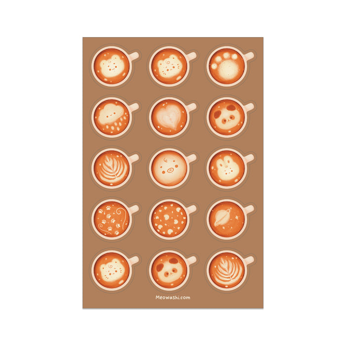 Cute Latte Art Vinyl Sticker Sheet – Meowashi