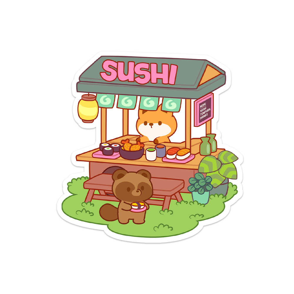 Fox Sushi Stall Waterproof Vinyl Sticker – Meowashi