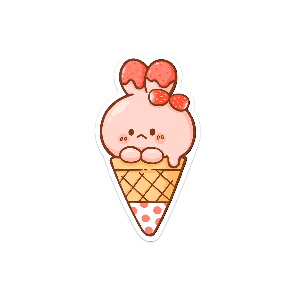 Strawberry Rabbit Ice Cream Cone Waterproof Vinyl Sticker – Meowashi
