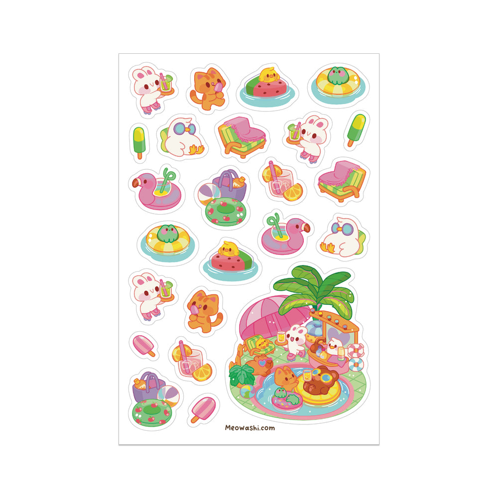 Summer Party by the Pool Sticker Sheet – Meowashi