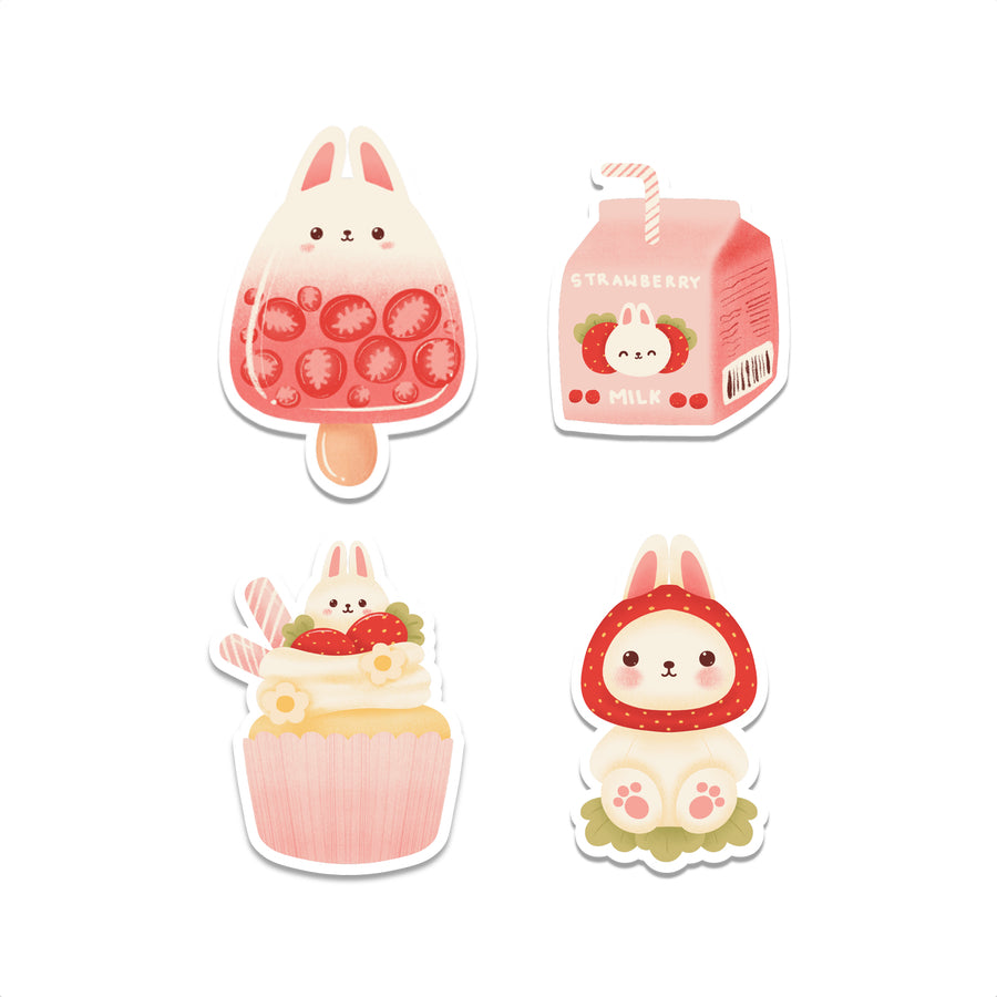 Rabbit and Strawberry Dessert Holographic Sticker – Meowashi
