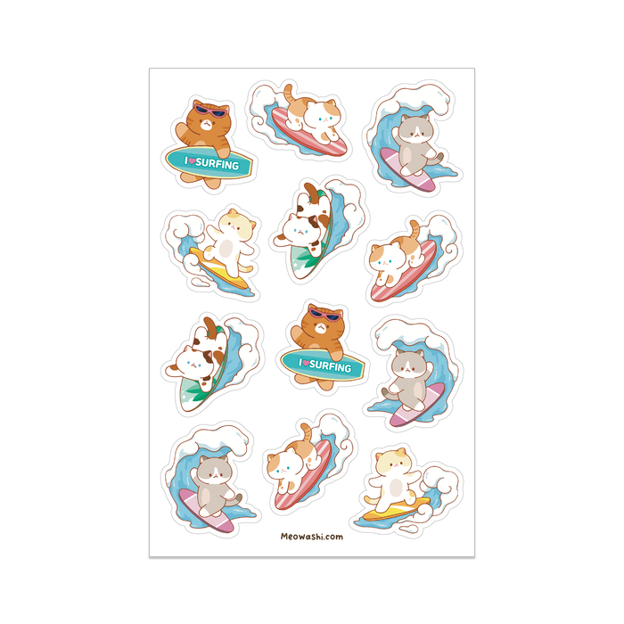 Surfing Cat Clear Sticker Sheet – Meowashi